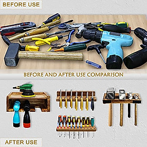 Tool Organizer Wall Mount Garage Hanger Rack for Screwdriver, Pliers, Cordless Drill, Multifunction Wood Tool Storage Organization Holder