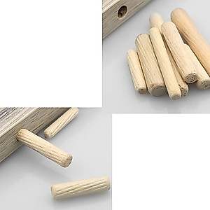 GSHLLO 60 PCS Assorted Size Wooden Dowels Pins Wood Grooved Plugs for Furniture Woodwork