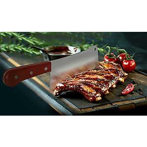 Professional Meat Cleaver - Stainless Steel Chopper with Natural Wood Handle Heavy-Duty Professional Butcher Knife Perfect to Cut and Chop Meat, Bones, Vegetables(8" blade / 14.5" total)