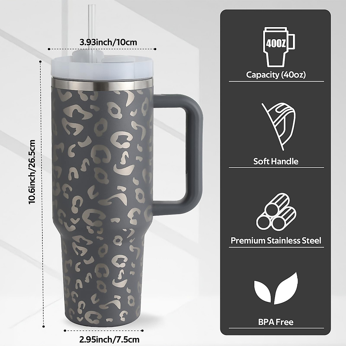 cenivi 40 Oz Tumbler With Handle And Straw, Stainless Steel Tumbler With Lid And Straw Vacuum Insulated Travel Mug 2-In-1 Lid (Straw/Flip) Cup For Hot Cold Beverages,Car,Home,Office, Dishwasher Safe