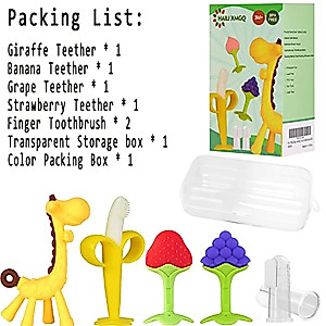 HAILI XMGQ Baby Teething Toys, Baby Teether Chew Toys Safe BPA Free Freezer Teether for Babies Silicone Banana Toothbrushes Fruit Giraffe Teethers
