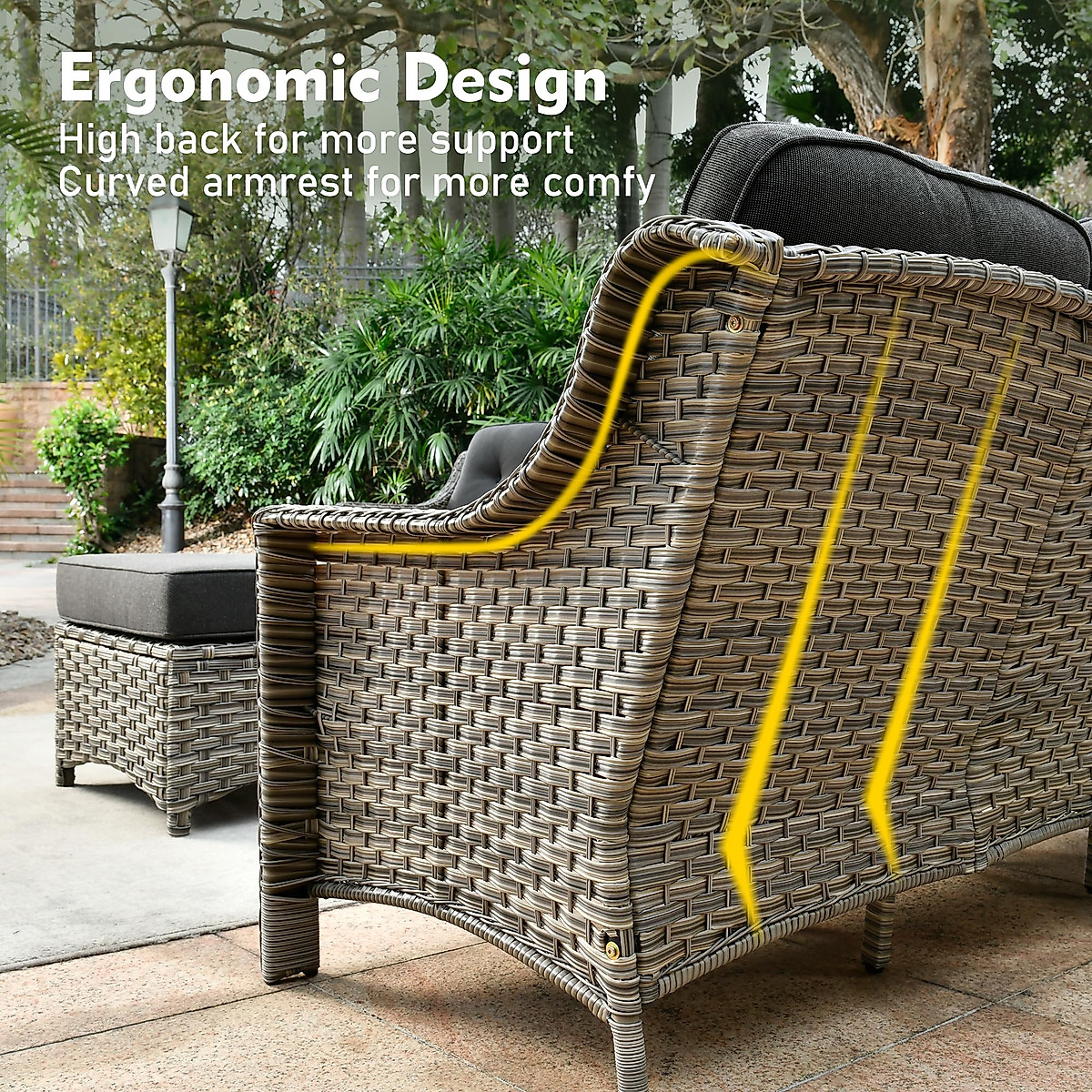 ovios 3 Piece Outdoor Patio Furniture with 3 Seat Sofa & Ottoman,Rattan Wicker Coversation Set with High Back,Sectional Sofa for Outside Porch Balcony Backyard Pool,Black