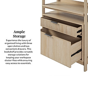 Walker Edison Modern Home Office 4-Shelf Bookshelf, 33 Inch, Two-Drawer Coastal Oak