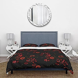 DESIGN ART Designart 'Grunge Red Summer Flowers On Black' Traditional Duvet Cover Set Twin