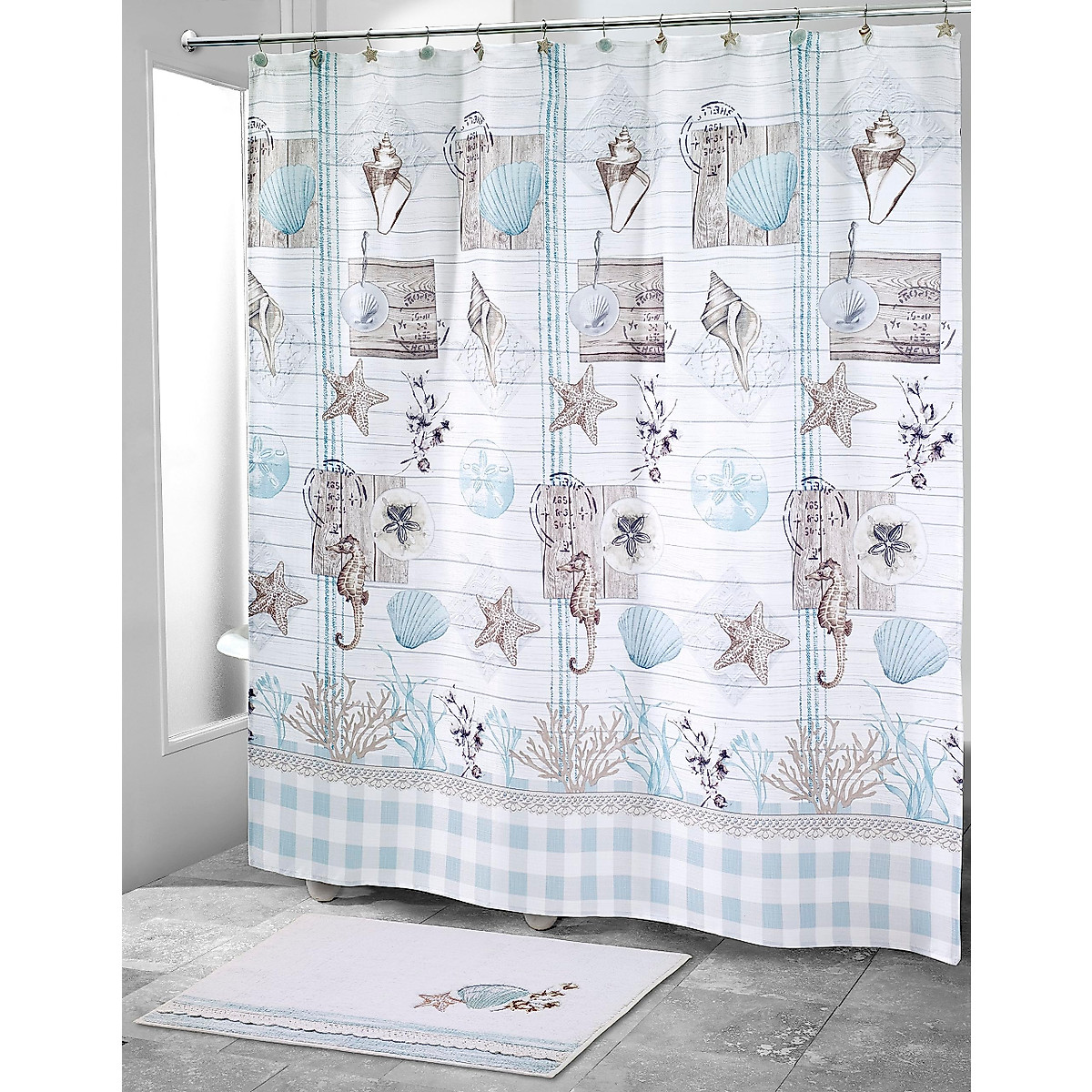 Avanti Linens - Fabric Shower Curtain, Farmhouse Inspired Bathroom Decor (Farmhouse Shell Collection, 72")