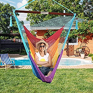 Moonlight Caribbean Hammock Hanging Chair, Durable Polyester Hanging Chair, Indoor/Outdoor Garden & Living Room