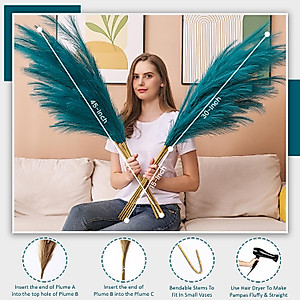 Aurora Prime 7PCS Faux Pampas Grass-45 Inches/3.75ft Large Boho Decor Fluffy Artificial Pompas Grass Décor Tall Vase Filler for Home Wedding Decoration (Blue)