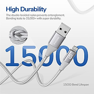 SYNCWIRE iPhone Charger Cable 10ft, [Apple MFi Certified] Long Lightning to USB Cable Double Braided Nylon iPhone Cord Compatible with iPhone 13 12 Mini 11 Pro Max XS XR X 8 7 6 Plus, Silver, 10 Foot