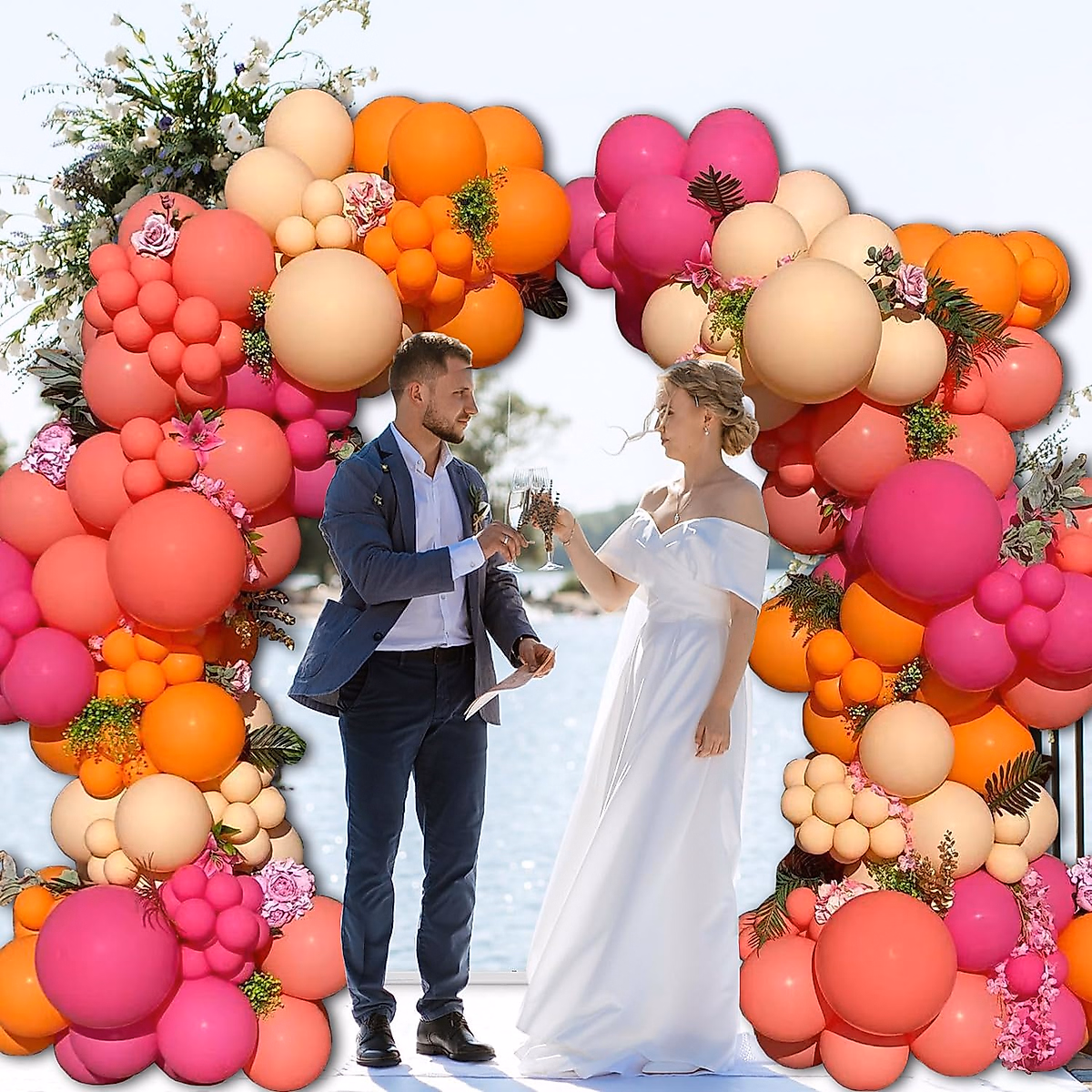 Woaipati Tropical Luau Party Garland Arch Kit, 151pcs Magenta Apricot Orange Macaron Red Balloons for Hawaiian Beach Pool Theme Aloha Party Birthday Baby Shower Supplies Summer Party Decorations