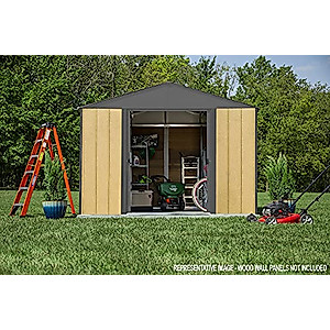 Arrow Shed 8' x 8' Ironwood Galvanized Steel and Wood Panel Hybrid Outdoor Shed Kit, Anthracite