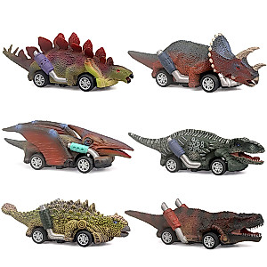 ZHFUYS Dinosaur Toy car,boy Toys Age 3 to 12 Toy Dinosaur 5.3 Inch Toys for 3,4,5,6,7,8,9,10,11,12 Year Old Boys Full-Form Dino car Toy,6 Pack