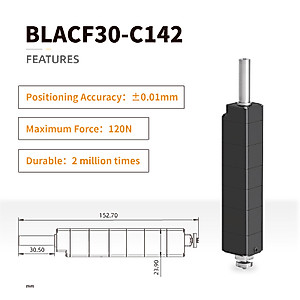 INSPIRE ROBOTS BLACF30-C142 Micro Linear Servo Actuator(27lbs,30mm) with Force Sensor,12V,0.01mm High Precision,Drive&Control Integrated-for Robotics,Industrial Automation,Biomedical Instrument