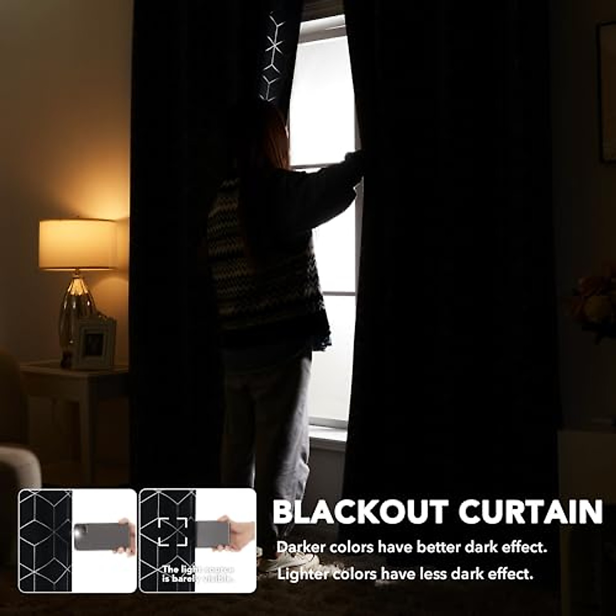 Deconovo Blackout Grommet Thermal Insulated Silver Foil Printed Curtains, Black/Diamond, 42W x 63L