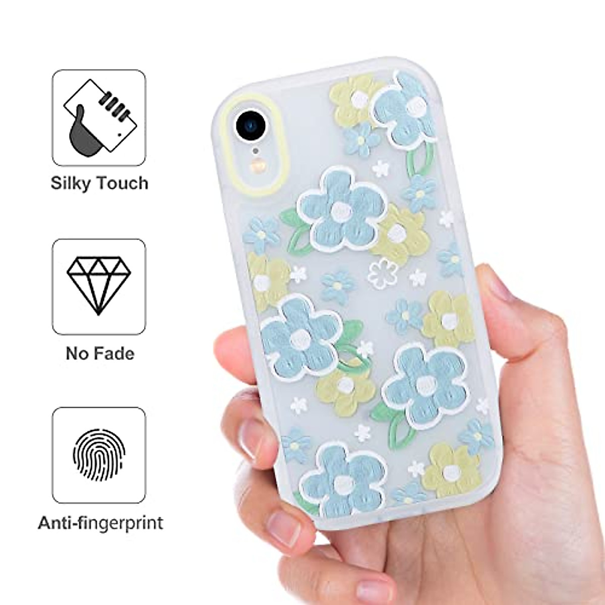 PNATEE Case for iPhone XR, Light Yellow Flower Floral Design for Women Girl Full Body Slim Soft Protective Case TPU Cover for iPhone XR (6.1 inch)