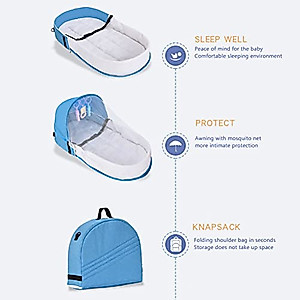 Ba Net Mosquito Mrisata Baby Travel Cot with Mosquito Net and Awning Portable Baby Cot Changing Bag Foldable Baby Cot with Mosquito Net Cuddly Nest Baby Cot (Gray)