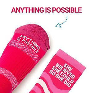 Gone For a Run Inspirational Athletic Running Socks | Mid-Calf | She Believed She Could | Pink