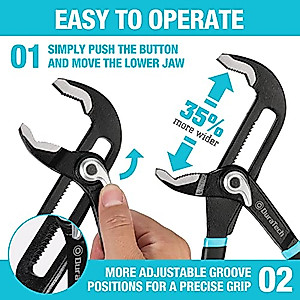 DURATECH Groove Slip Joint Set, Water Pump Pliers Set, V-Jaw Tongue and Quick Release Plumbing Pliers, 8-inch, 10-inch, 12-inch, CR-V Steel, Organized in Pouch