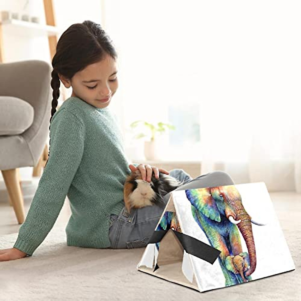 RATGDN Small Pet Hideout Rainbow Elephants Hamster House Guinea Pig Playhouse for Dwarf Rabbits Hedgehogs Chinchillas