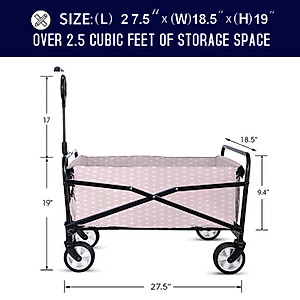 Collapsible Wagon Cart White Polka dot Lecture on White Polka dot Seamless Pink Polka dot Foldable Utility Wagon Large Capacity Garden Cart with Push Bar for Beach Camp Outdoor Shopping