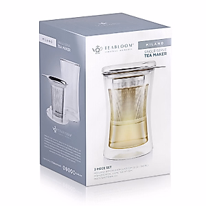Teabloom Modern Brewing Cup with Loose Tea Infuser and Lid, Standard 12 oz. Capacity - Single-Serve Tea Maker