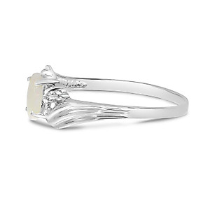 Direct-Jewelry 10k White Gold Oval Opal And Diamond Ring (Size 8.5)