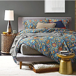 Eikei Home Damask Medallion Luxury Duvet Quilt Cover Boho Paisley Print Bedding Set 400 Thread Count Egyptian Cotton Sateen Vibrant Bohemian Pattern,3 pieces (King, Spanish Tile)