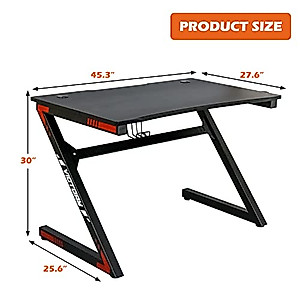 AILEEKISS 45'' Gaming Desk Large Home Computer Gaming Desk Sports Racing Table with with Cup Holder Headphone Hook for Home Office (Red)