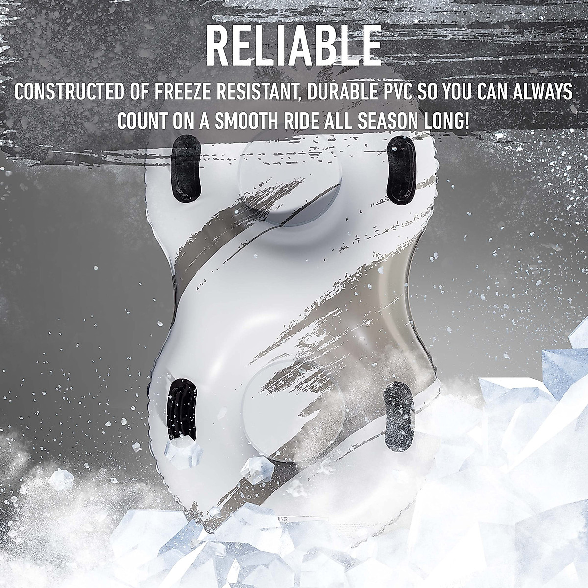 Franklin Sports Arctic Trails 2 Person Snow Tube Snow Sled - Snow Rider- Inflatable Sled- Double Snow Tube - Inflatable Sled- Kids - Youth - Inner Tube- Swim and Snow - River- Heavy Duty , Grey/White