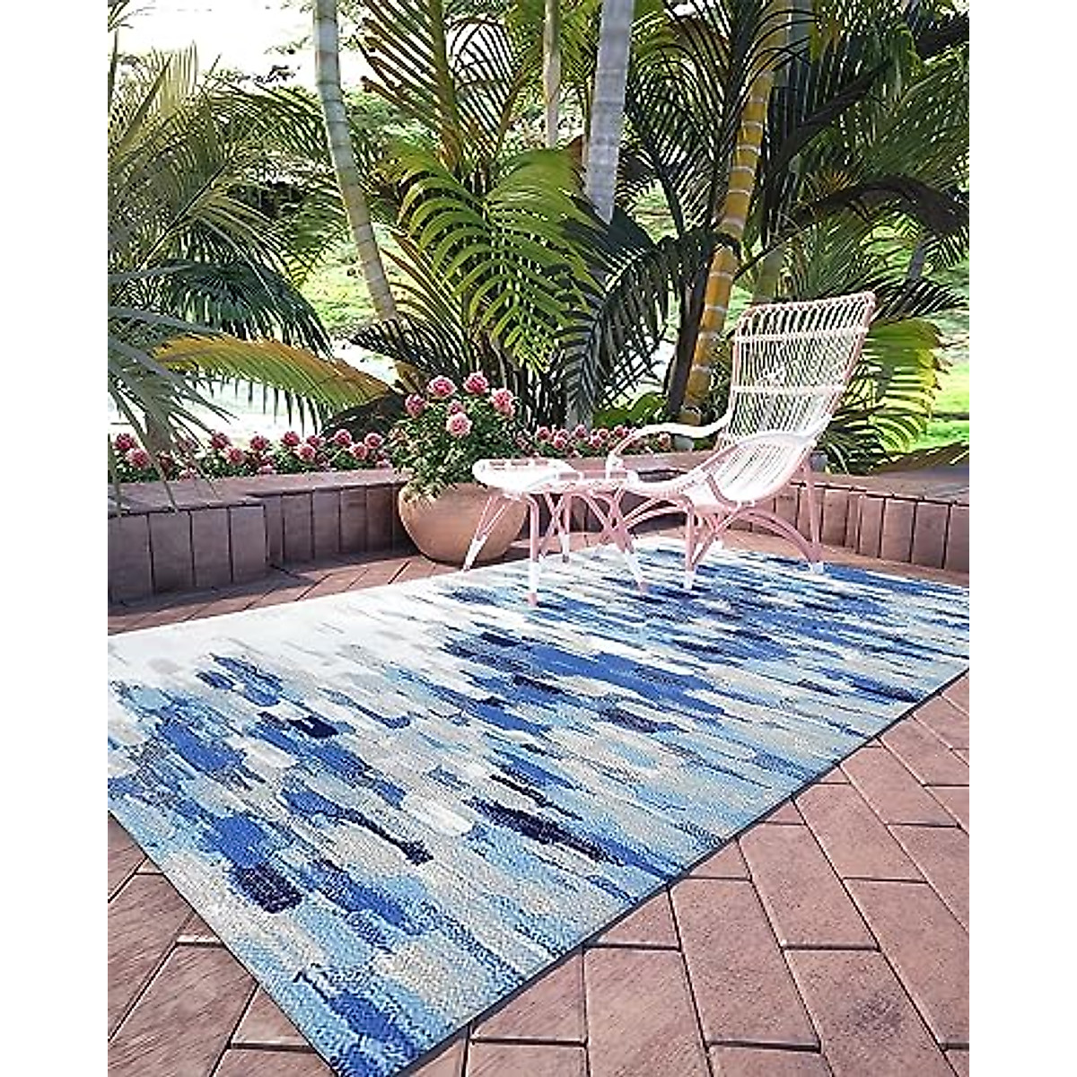 Contemporary Blue Large Rectangular Area Rugs 5' x 7' Living Room, Abstract Rustic Painting Art Durable Non Slip Rug Carpet Floor Mat for Bedroom Bedside Outdoor