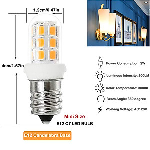 G MGY OLED E12 LED Bulbs Replacement for 15W Himalayan Salt Lamps, Chandeliers, Night Light Bulbs, E12 Candelabra Base, C7 Replacement Bulbs, Warm White 3000K 2-Pack