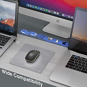 JOYACCESS J Silent Mouse Wireless, Portable Wireless Computer Mouse with 5 Adjustable DPI Levels, USB Mouse for Desktop, Notebook, MacBook, Chromebook, PC (Black Gold)