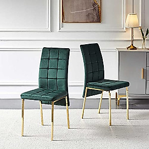 NORDICANA Upholstered Velvet Dining Chairs Classic Kitchen High Back Chairs Set of 4, Featured Dovetail Tufted Side Chairs, Golden Color Metal Legs, Forest Green