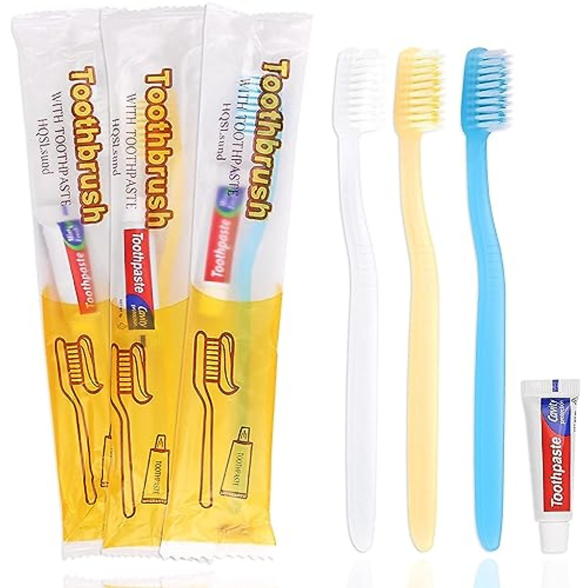 30 Pack Disposable Toothbrushes with Toothpaste, Individually Wrapped Disposable Toothbrushes Bulk Toothbrushes Medium Soft Bristle, Manual Travel Toothbrush Kit for Travel Hotel Guest, 3 Colors