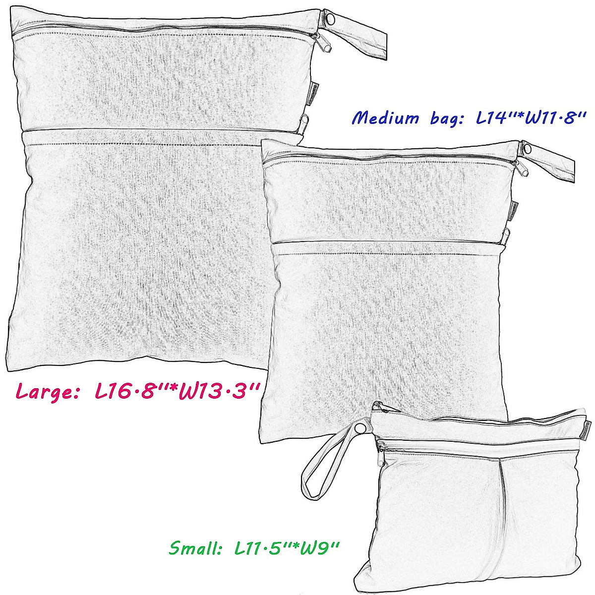 Damero 3pcs Pack Wet Dry Bag for Cloth Diapers Daycare Organizer Bag, Cats