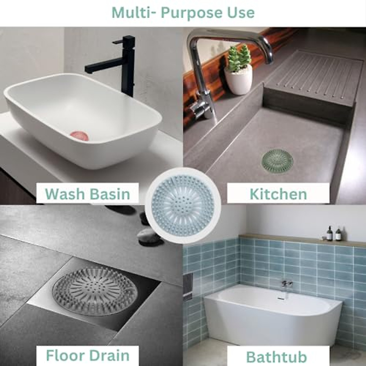 GD Hair Catcher Drain Covers Shower Hair Stopper and Silicone Bathtub 4 Pack