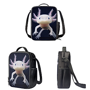 AmzPrint Axolotl Animal Print Bookbag With Lunchbox For Girls American Children Back To School Gift 3pcs Backpack Set