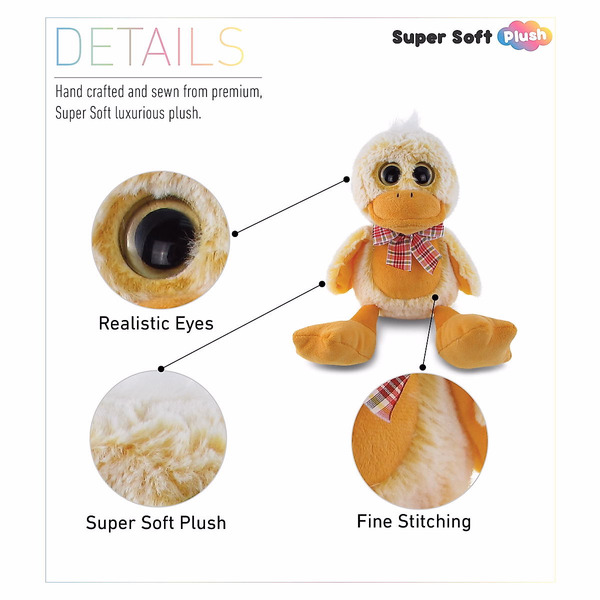 DolliBu Plush Duck Stuffed Animal - Soft Fur Huggable Sitting Yellow Duck, Adorable Playtime Duck Plush Toy, Cute Lake Bird Cuddle Gift, Super Soft Plush Doll Animal Toy for Kids & Adults - 9 Inches