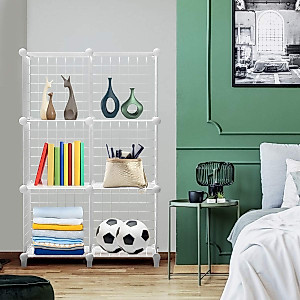 TomCare Cube Storage 6-Cube Metal Wire Cube Organizer Cube Shelves Storage Cubes Closet Organizer DIY Wire Bookshelves Storage Grids Modular Wire Cubes Bookcase for Bedroom Home Office, White