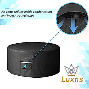 Luxns Fire Pit Cover Round, Heavy Duty Waterproof 600d Patio Outdoor Gas Fire Pit/Table/Bowl Cover - Black (Round-50”D X 24”H)