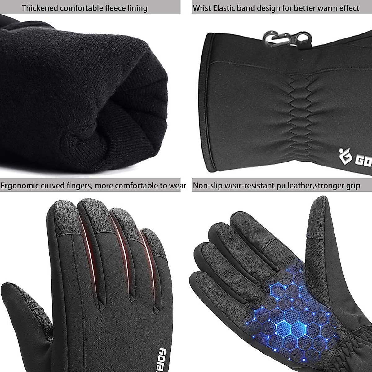 Y&R Direct Mens Winter Gloves -30℉Windproof Waterproof Warm Touch Screen Gloves for Outdoor Work Cycling (Large)