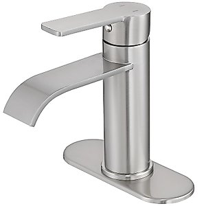 VOTON Brushed Nickel Bathroom Faucets, Single Handle Bathroom Sink Faucet Modern Waterfall Bathroom Faucet 1 or 3 Holes with Deck Plate, Rv Camper Farmhouse Utility Remodel Mixer Tap Washbasin Faucet