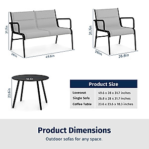 EAST OAK 4 Seats Outdoor Furniture Set, Waterproof Patio Furniture Set, Patio Loveseat with Coffee Table for Garden or Porch, 4-Piece Patio Conversation Sets for Balcony in Grey