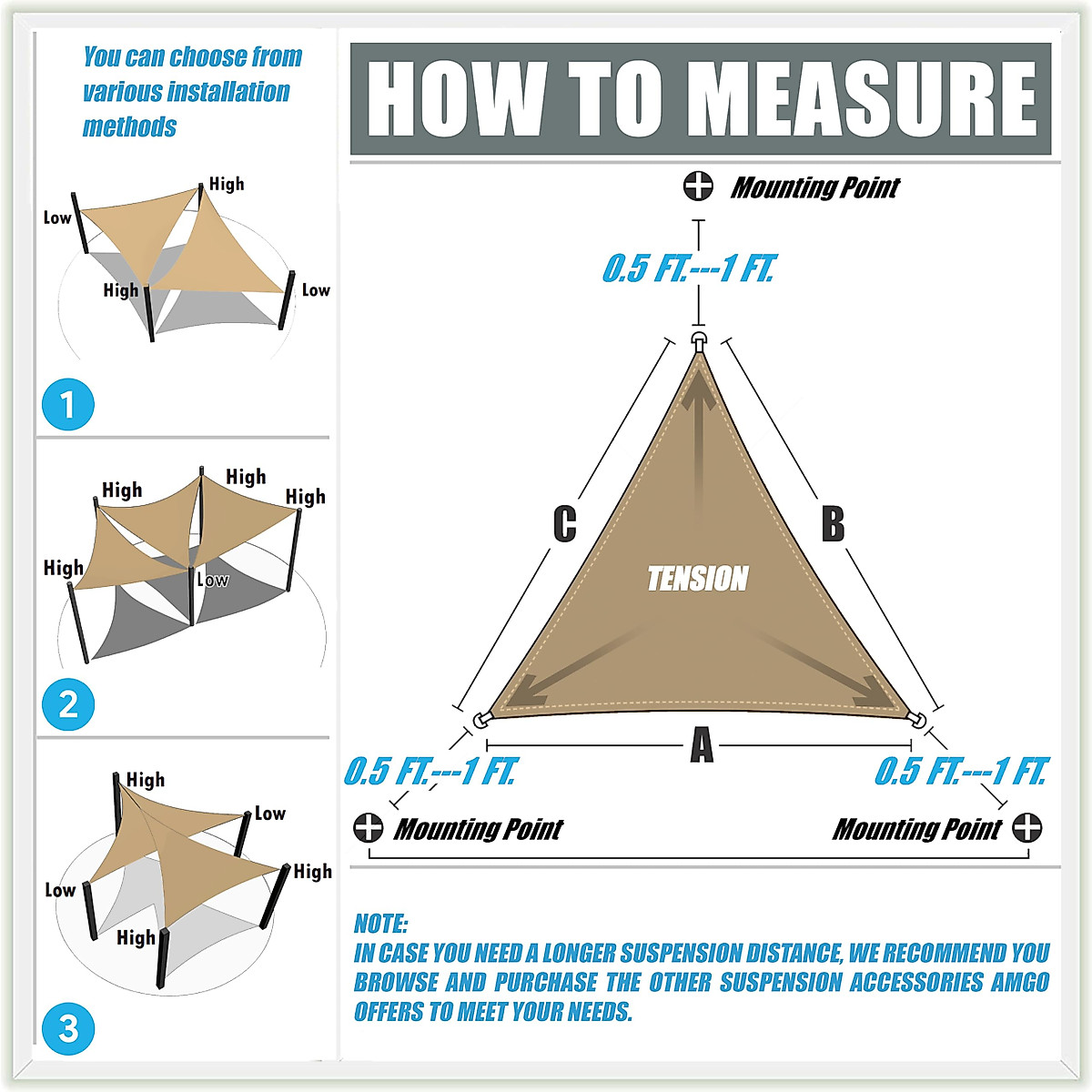 Amgo 24' x 24' x 33.9' Beige Right Triangle Sun Shade Sail Canopy Awning Fabric Cloth - UV Blockage, Water & Air Permeable, Heavy Duty Commercial Grade, Outdoor Patio Garden (We Make Custom Size)