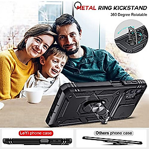 LeYi for Samsung Galaxy A32 5G Case: A32 5G Case with Slide Camera Cover + [2 Packs] Tempered Glass Screen Protector, 360 Full Body Military-Grade Case with Kickstand for A32 5G[Not Fit 4G], Black