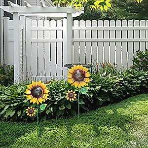 hogardeck Metal Sunflowers Decorative Garden Stakes, 26" Outdoor Garden Decor 9" Flower Shaking Head Yard Stakes, Spring Yard Art Fairy Decorations for Lawn Patio, 2 Pack