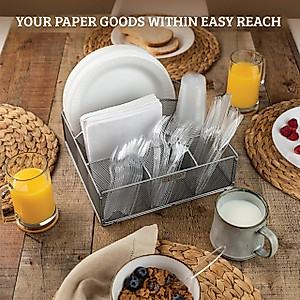 ELTOW Paper Plate holders and Buffet Caddy Large Cutlery holder for party, Fork, Knives, Cups Holder -Sturdy Napkin and Tableware Dispenser -For Home, Restaurant, Office -Utensil Caddy for parties