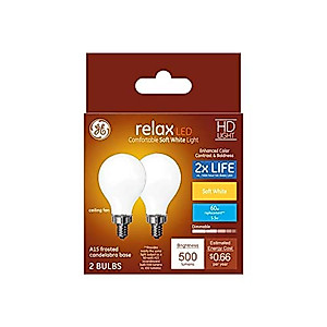 GE Relax 2-Pack 60 W Equivalent Dimmable Soft White A15 LED Light Fixture Light Bulbs Globe Candelabra Base