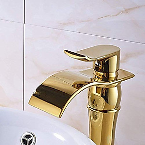 GGStudy Single Handle One Hole Bathroom Vessel Sink Faucet Matching Pop Up Drain Without Overflow Gold Finish