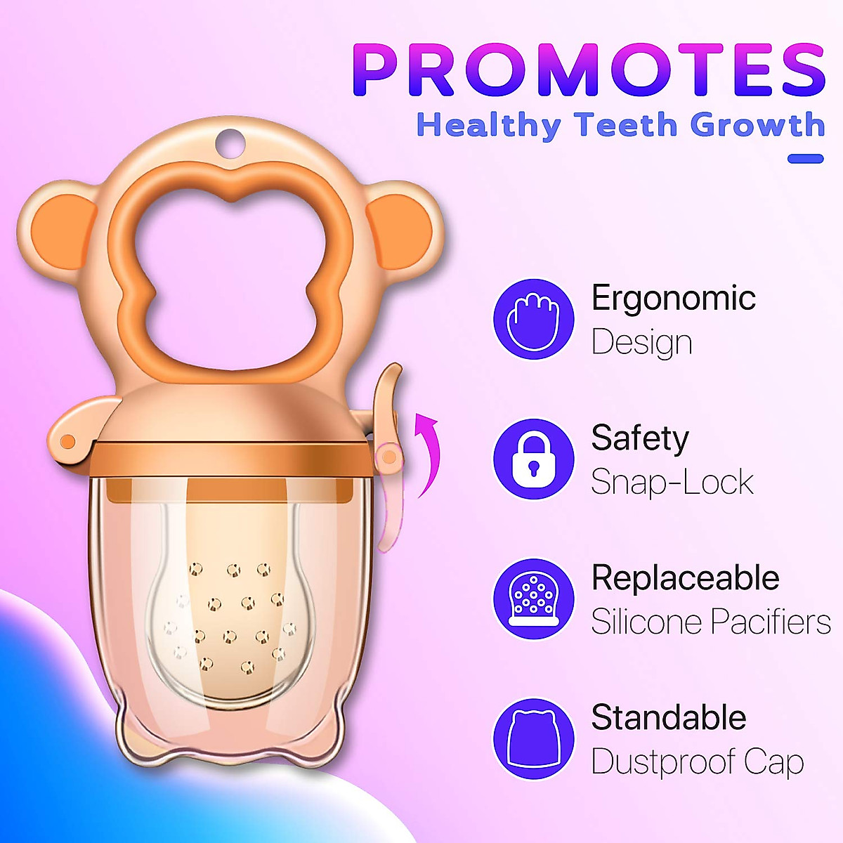 Baby Food Feeder Fruit Feeder Pacifier (2 Pack) - Silicone Fresh Food Feeder with 6 Replaceable Silicone Teething Pacifiers, Infant Teething Toy Teether, Ideal Teething & First Baby Feeding by MICHEF