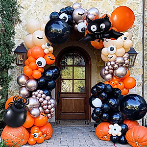 139Pcs Halloween Balloon Garland Arch Kit - Black Orange Balloons Mylar Spider Bat Balloons with 3D Bat Sticker Decoration for Kids Halloween Party Decorations Indoor Outdoor Supplies (Black Orange)